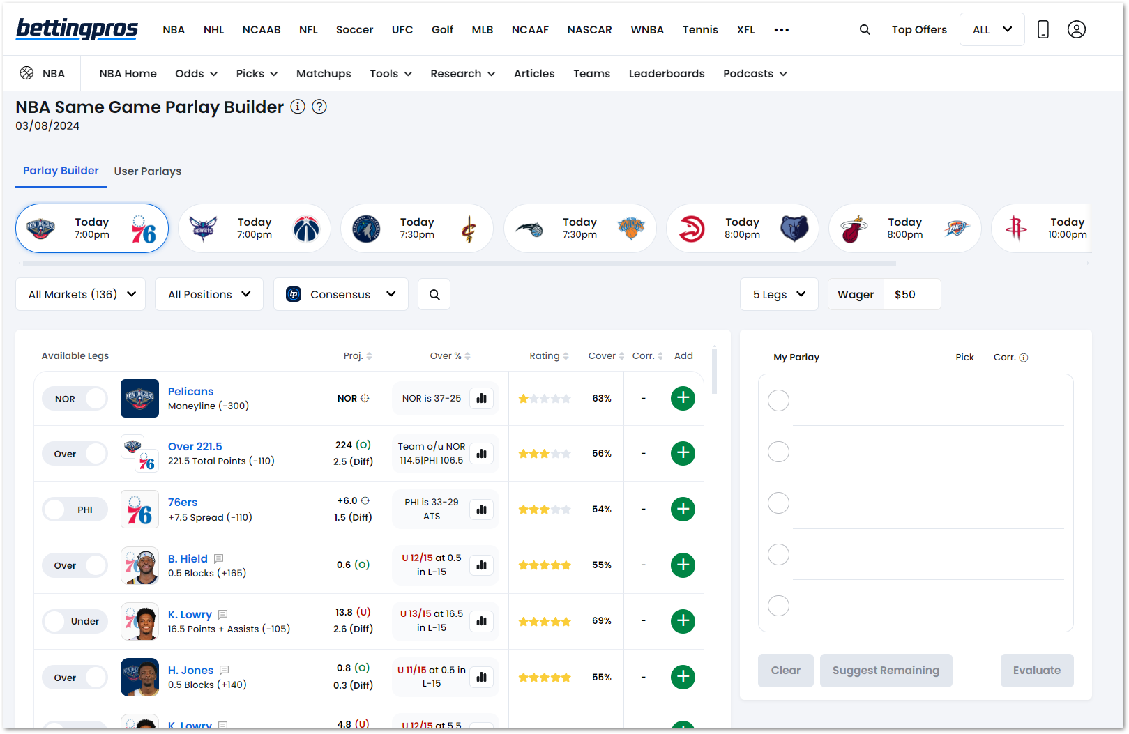 Create Winning NBA Parlays With the Same Game Parlay Tool